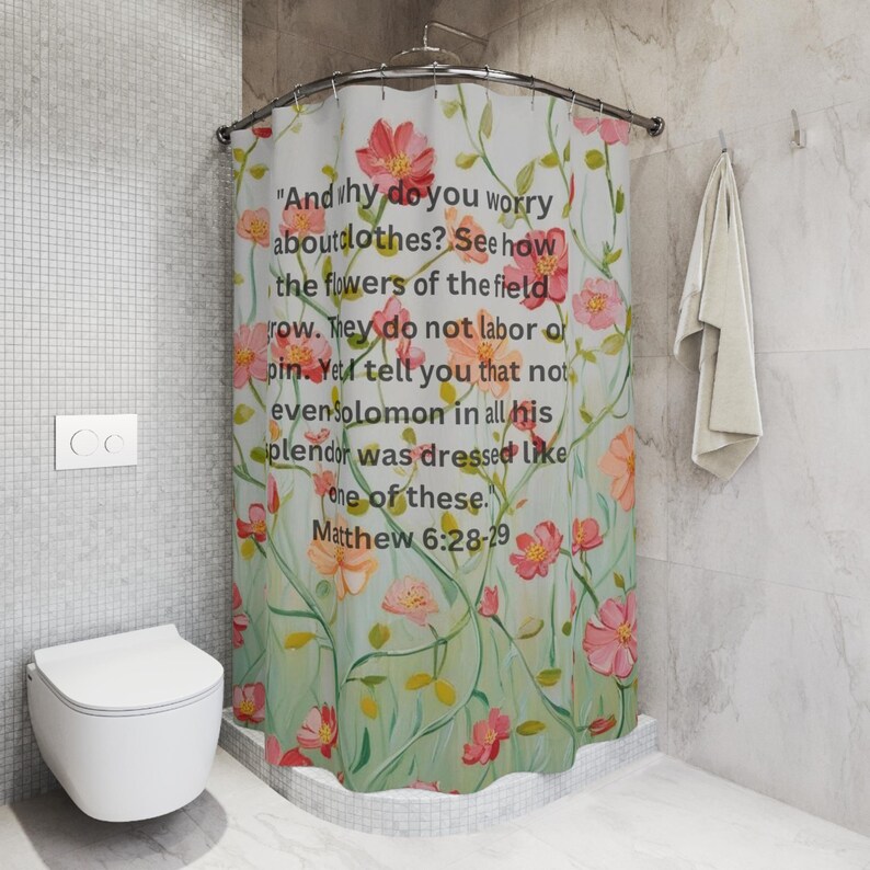 Floral Bible Verse Shower Curtain, Christian Religious Bathroom Decor ...