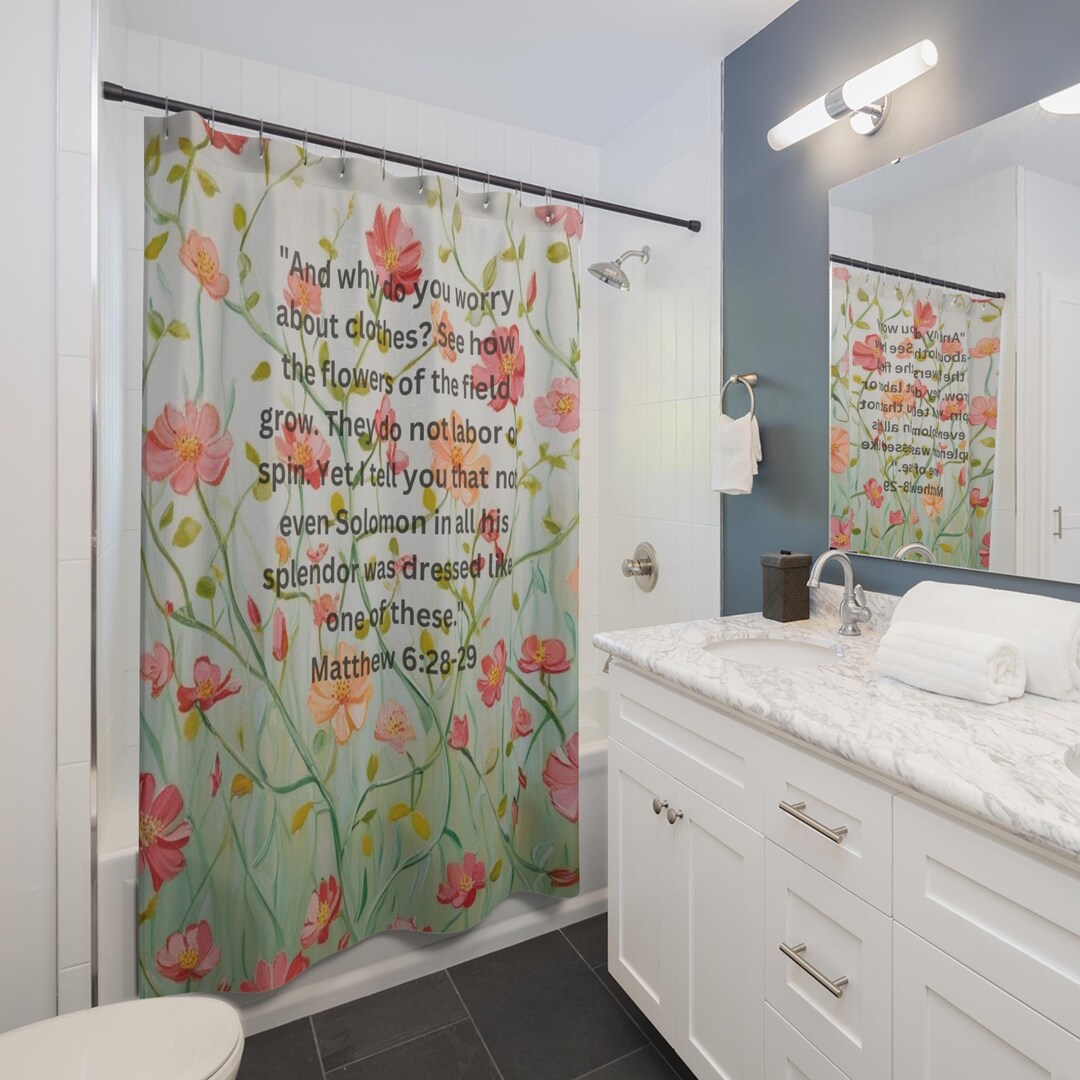 Floral Bible Verse Shower Curtain, Christian Religious Bathroom Decor ...