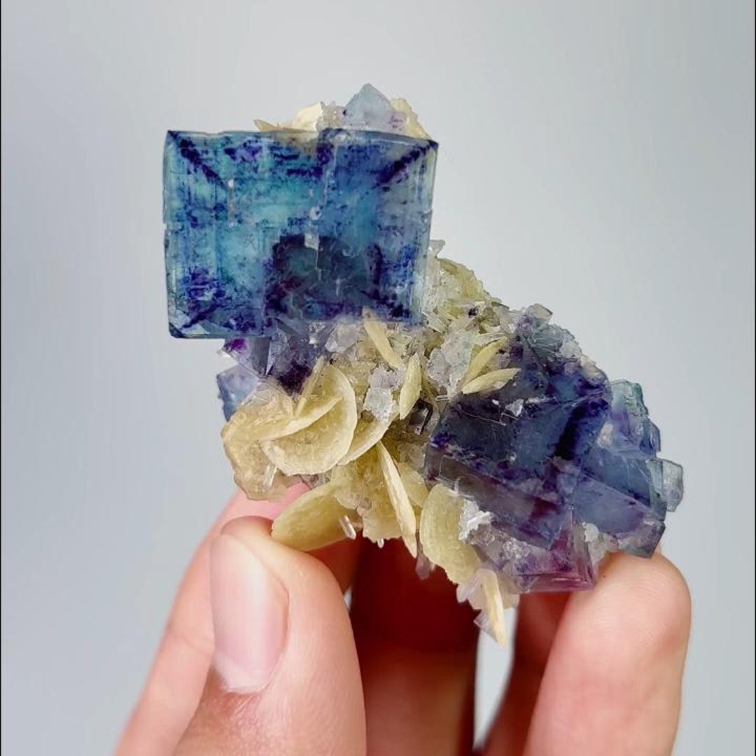 Natural Blue Phantom Fluorite and Siderite,mineral Specimen:yindu,inner ...
