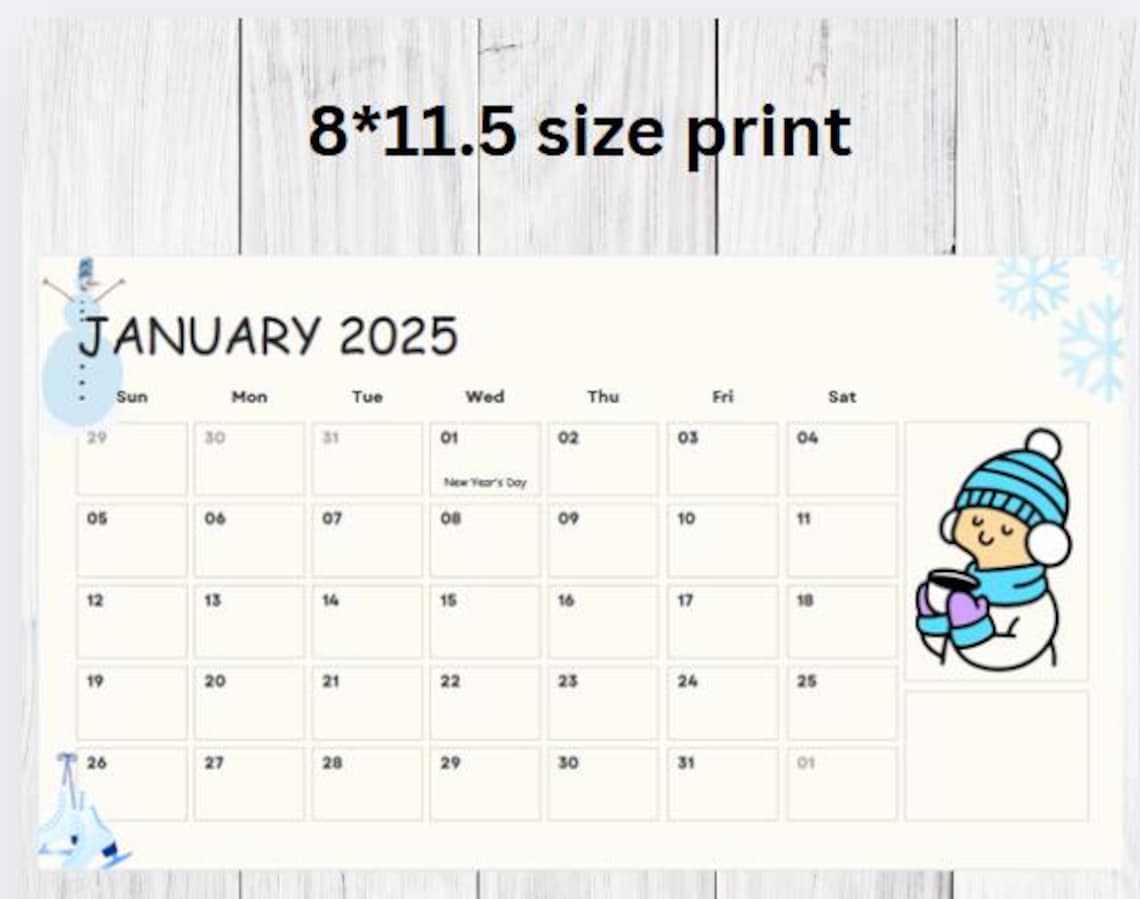 2025 Calendar Printable, Kids Calendar, Wall Calendar PDF, Editable PDF ...