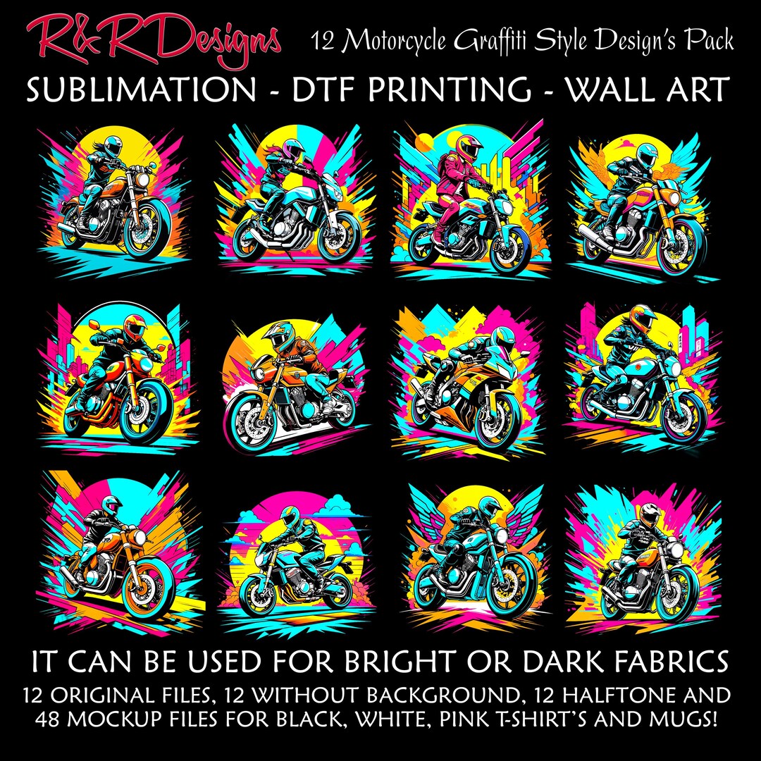 Digital Designs of Graffiti Motorcycles, PNG Without Background for ...