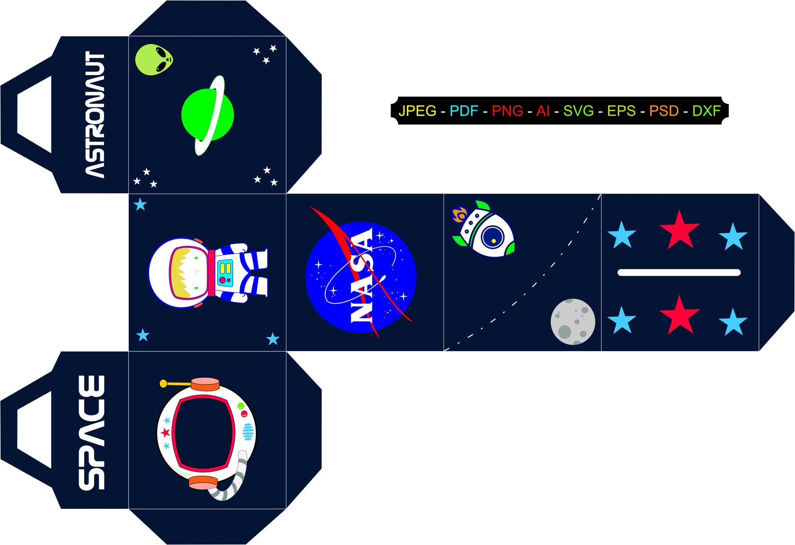 Box to Build Space, Astronaut, Ship, Planets, Stars, Aliendigital Art ...