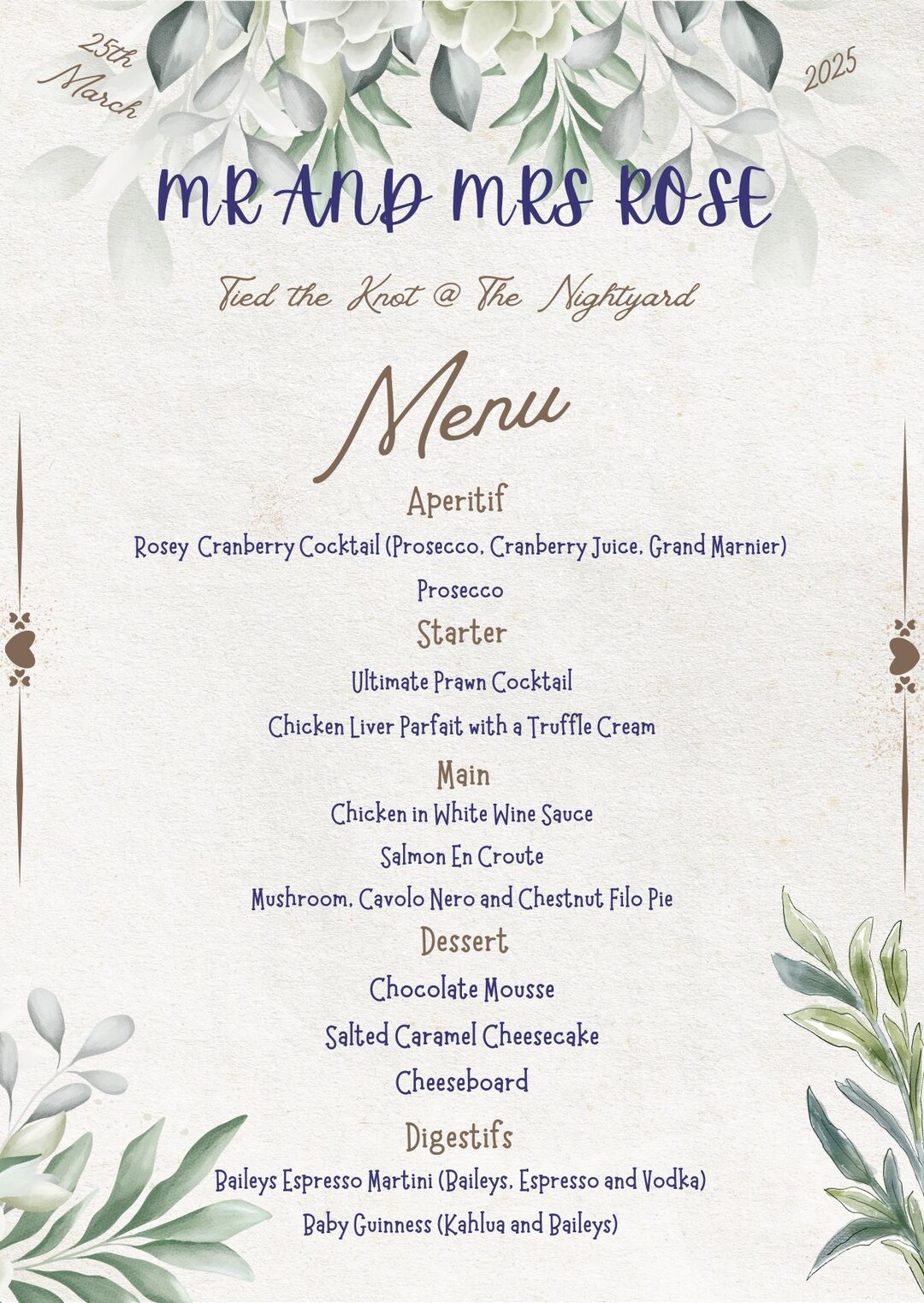 Personlised A5 Table Menus for Any Occasion: Weddings, Birthdays ...