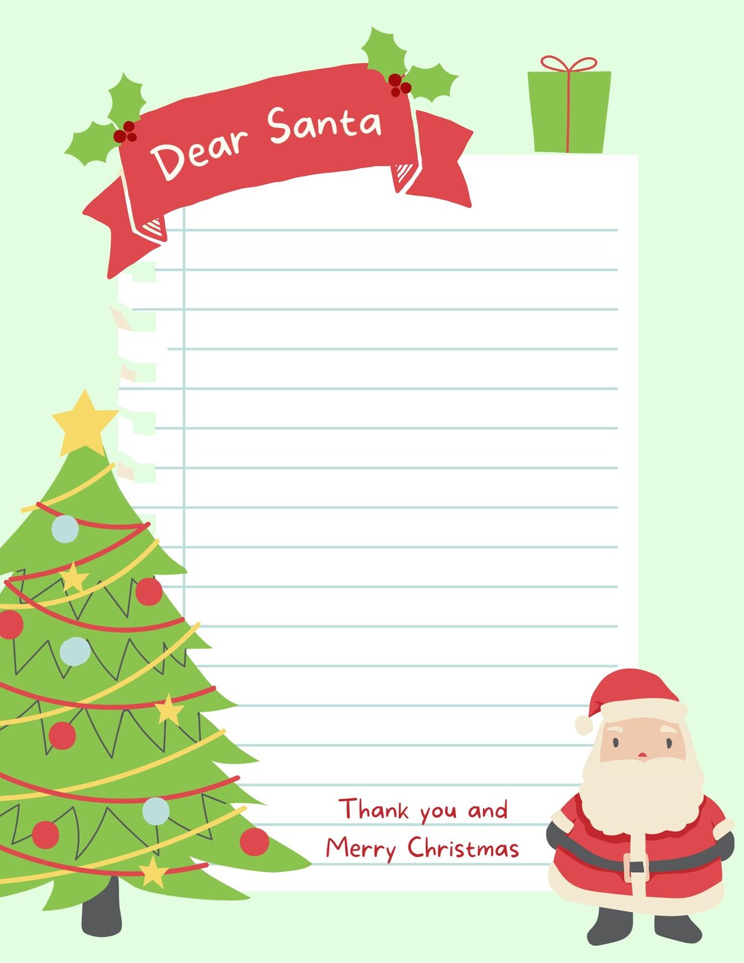 Dear Santa Letter Template - Printable File - Christmas Letter for ...