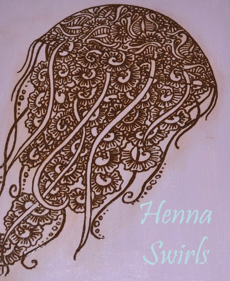 Jellyfish Painting Henna Art, Mixed Media Painting Henna on Acrylic ...