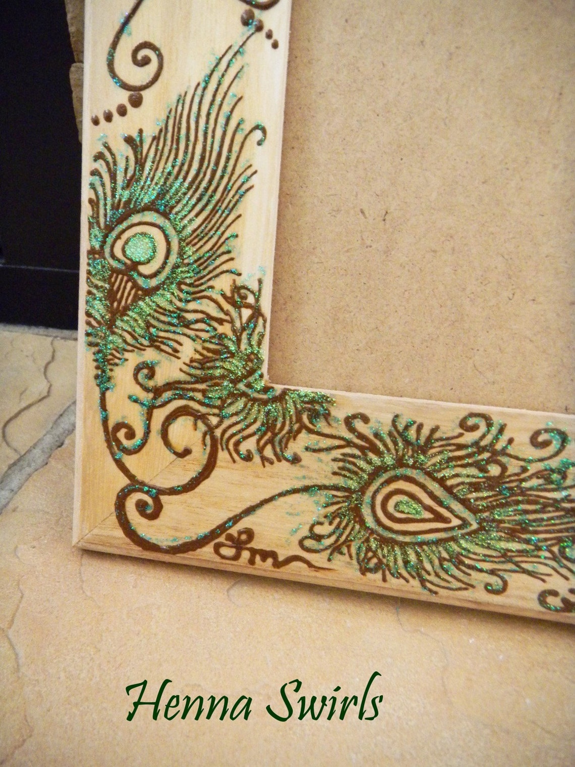 Picture Frame With Peacock Feathers, Henna Design, ORIGINAL, Unique ...