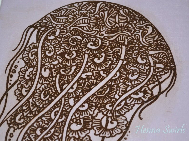 Jellyfish Painting Henna Art, Mixed Media Painting Henna on Acrylic ...