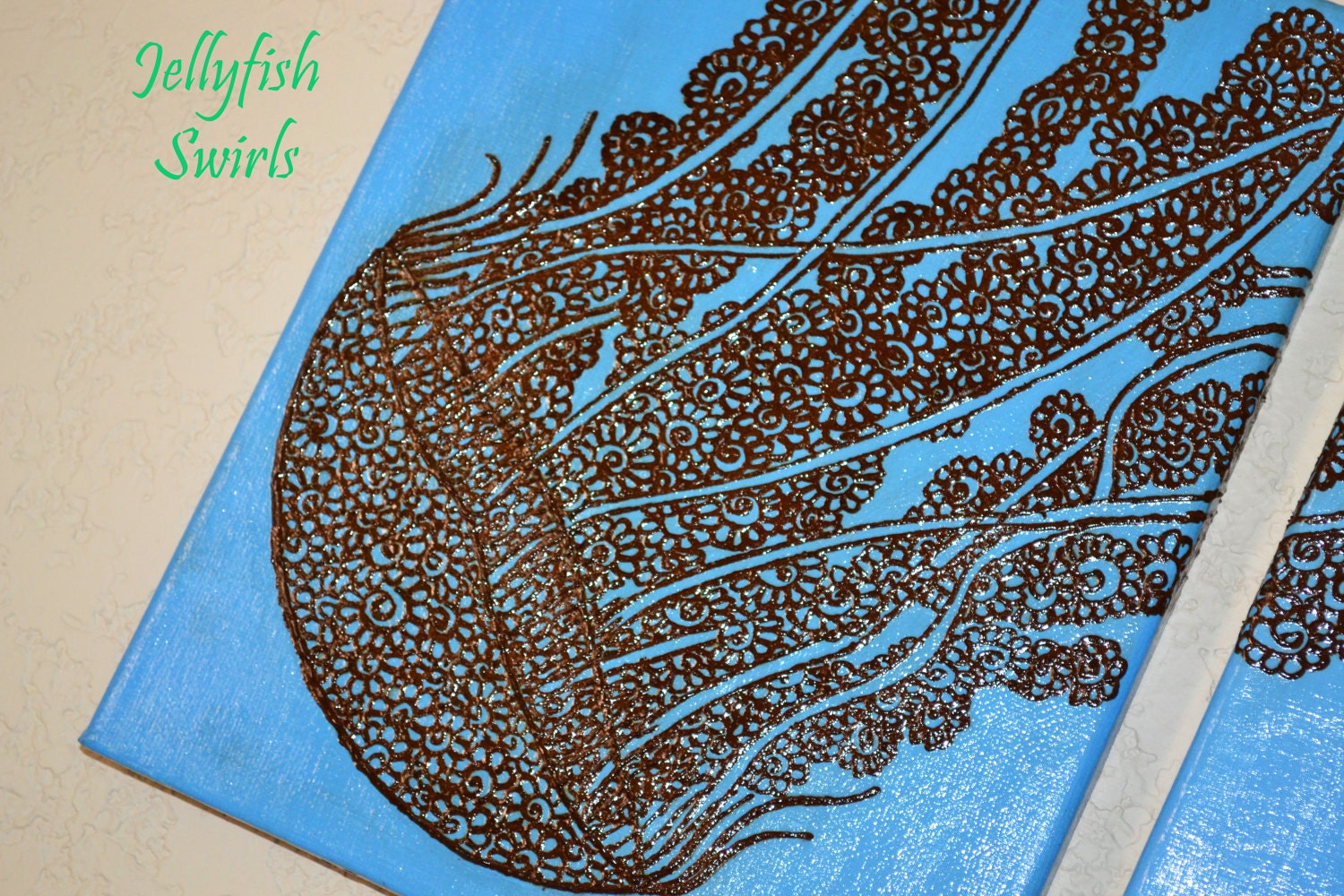 Jellyfish Original Painting Henna Art, Mixed Media Painting, Unique ...
