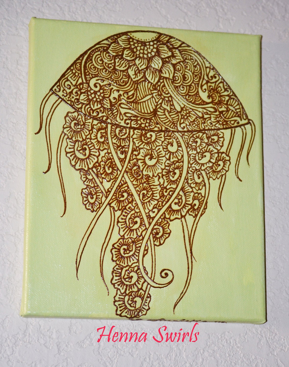 Jellyfish Painting Henna Art, Mixed Media Painting Henna on Acrylic ...
