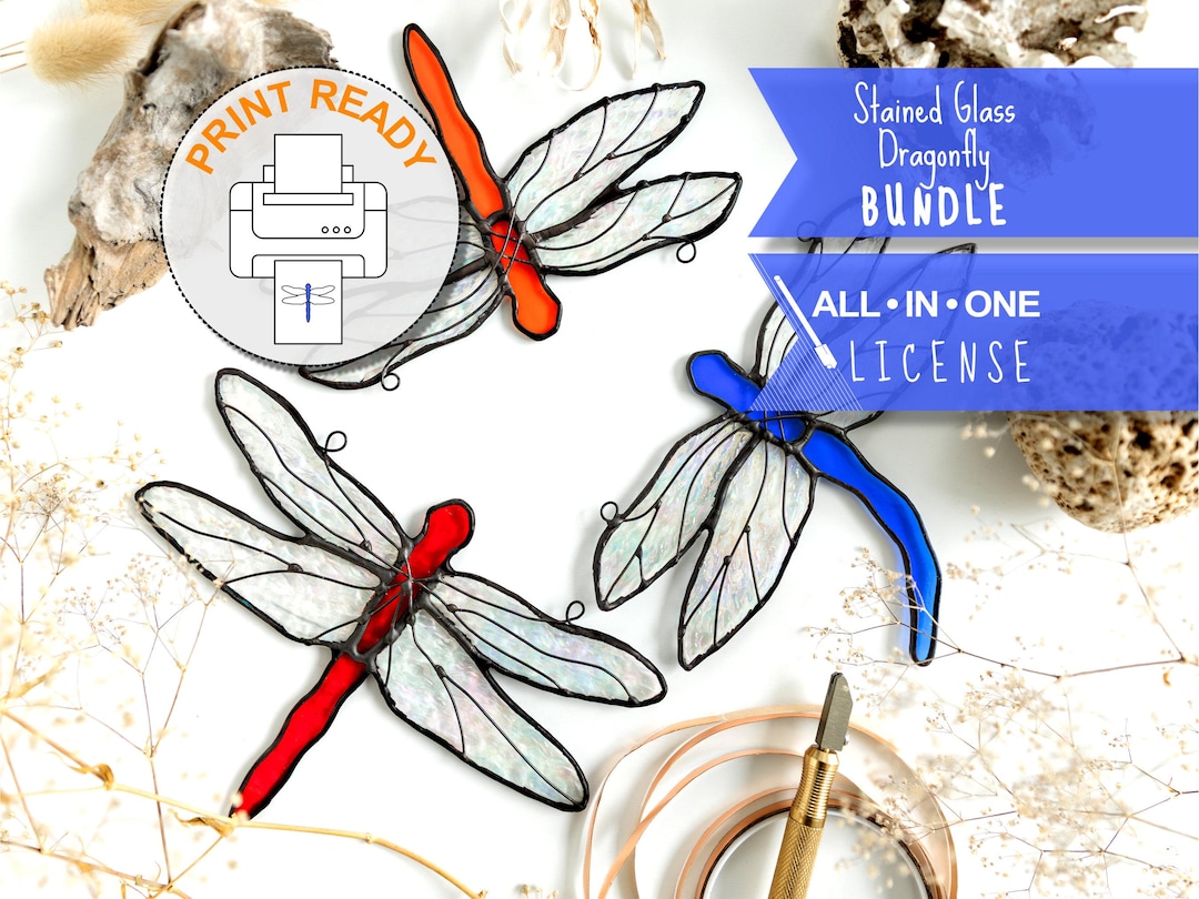Stained Glass Dragonfly Pattern Bundle: Beginner DIY Suncatcher ...