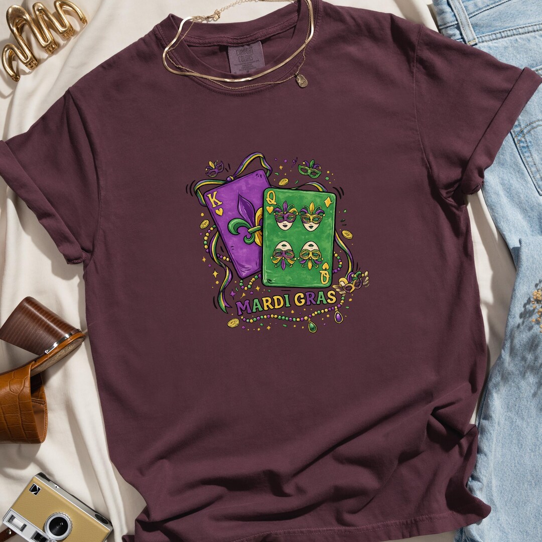 Mardi Gras Playing Cards T-shirt – Colorful Carnival Mask & Card Design ...