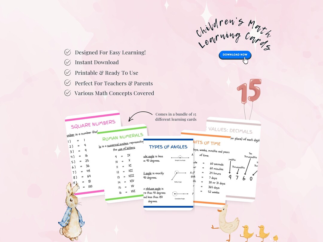 15 Printable Math Concept Cards for Kids – Digital Learning Flashcards ...