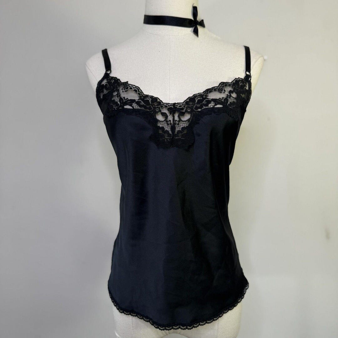 Vtg MAIDENFORM Black Lace Camisole Cami Top Fairy Goth Indie Glam Union ...
