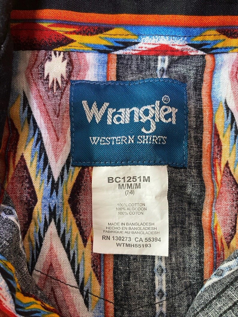 Vintage WRANGLER Regular Aztec Shirt Western Cowboy Rodeo Onyx Snap ...