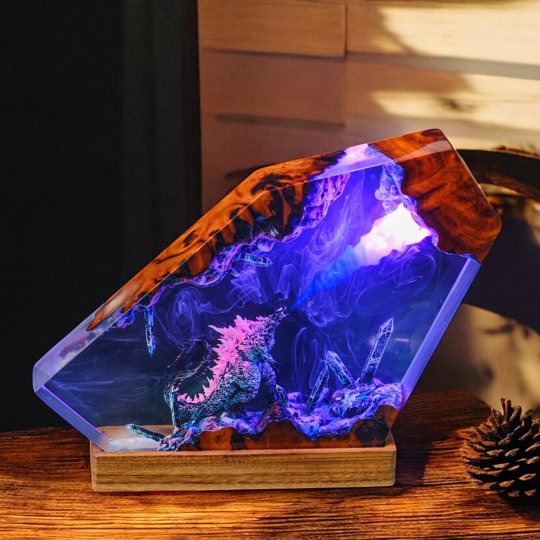 Diorama Godzilla King Monster Burning Night Light Anime Epoxy Lamp God ...