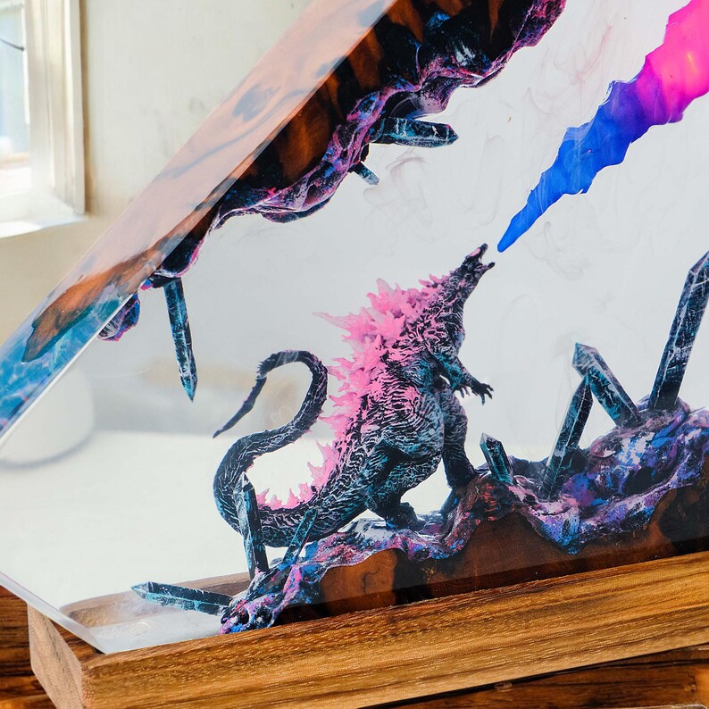 Diorama Godzilla King Monster Burning Night Light Anime Epoxy Lamp God ...