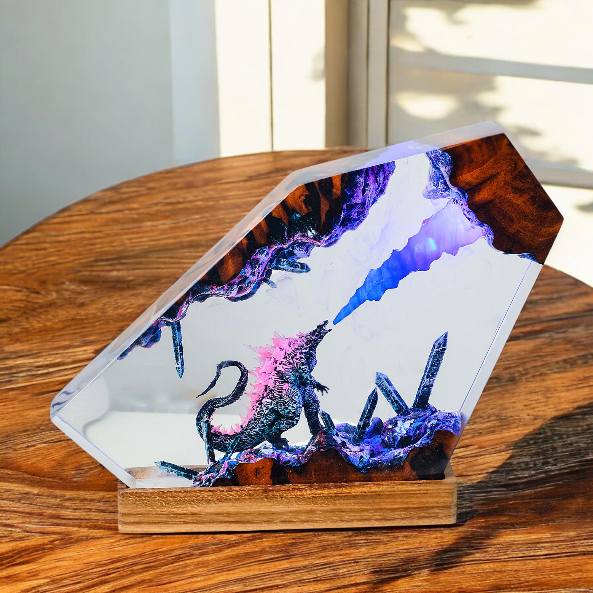 Diorama Godzilla King Monster Burning Night Light Anime Epoxy Lamp God ...