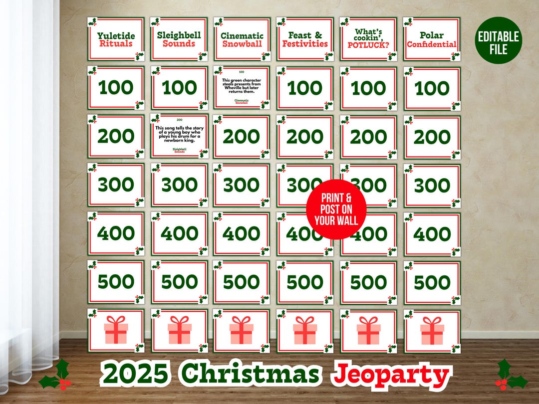Christmas Jeopardy Game Printable Christmas Trivia Holiday Jeopardy ...