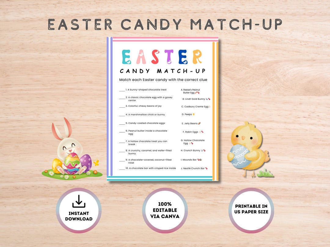NEW! Easter Candy Match Up, Printable and Editable Easter Games for ...