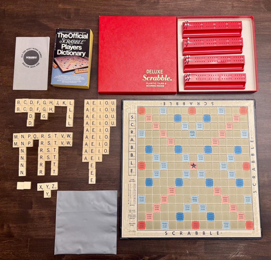 VINTAGE 1966 Scrabble Deluxe Edition W/rare Red Racks, Pegs, & Official ...