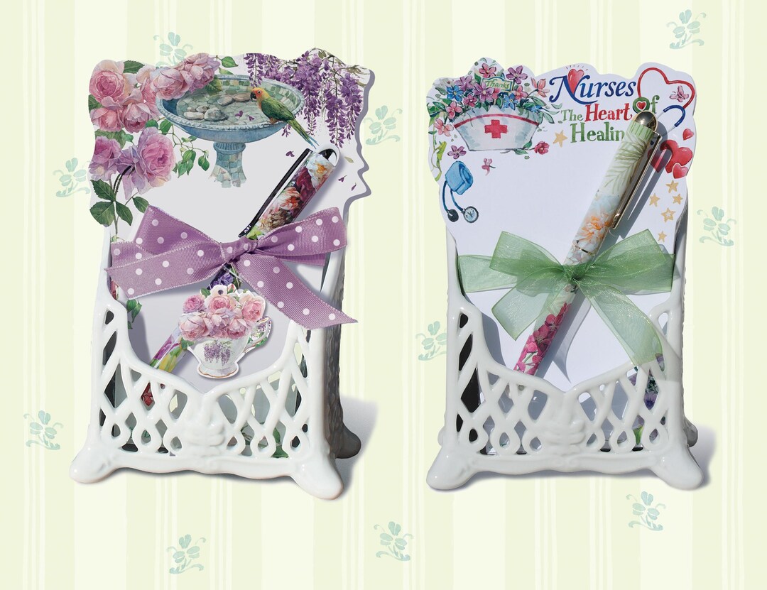 Notepad Ceramic Desk Set With Pen and Holder | Custom Watercolor ...