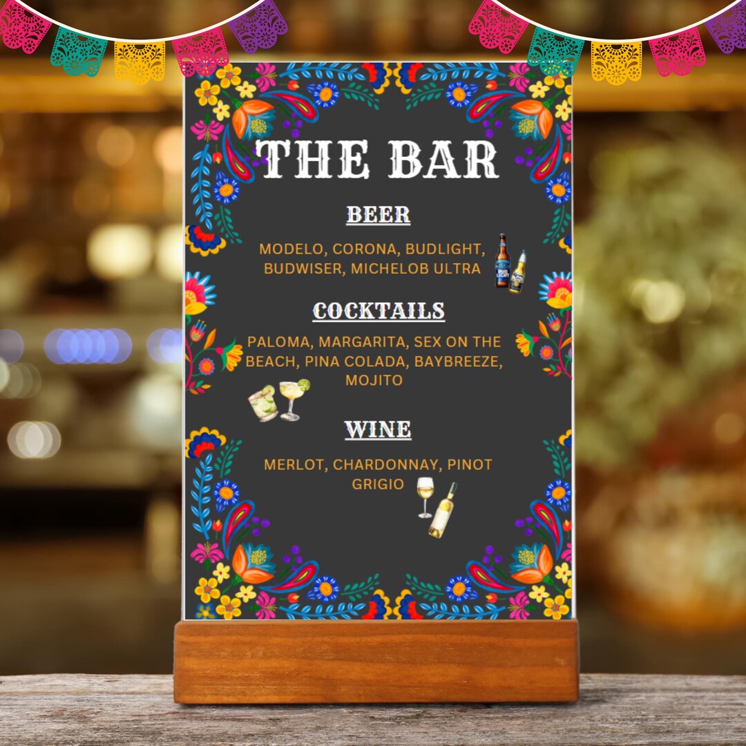 Bar Menu Template, Fiesta Party Bar Menu Sign Colorful Floral Mexican ...