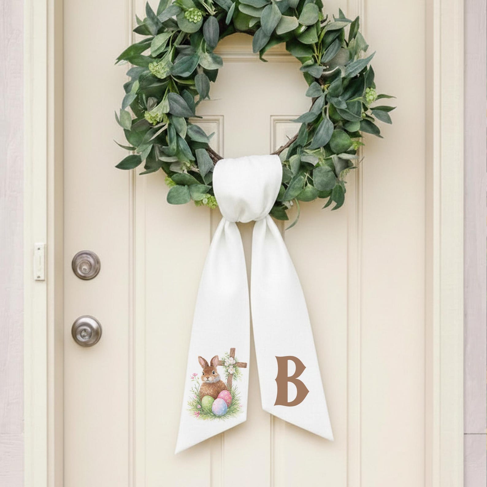 Monogrammed Easter Bunny Wreath Sash With Initial Letter and Eggs - Etsy