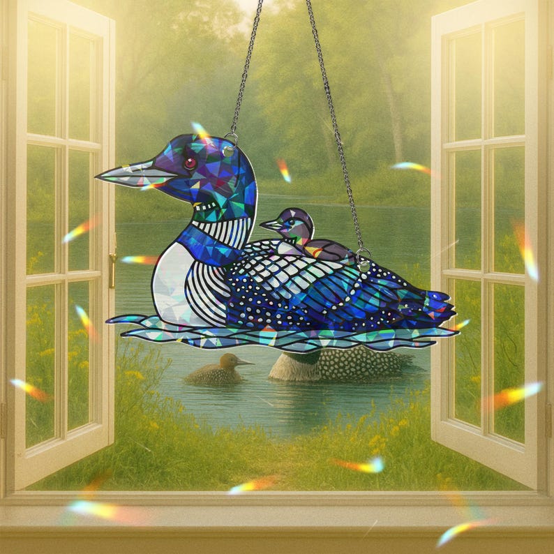 Loon Bird Mom and Baby Suncatcher: Hologram Acrylic Window Hanging - Etsy