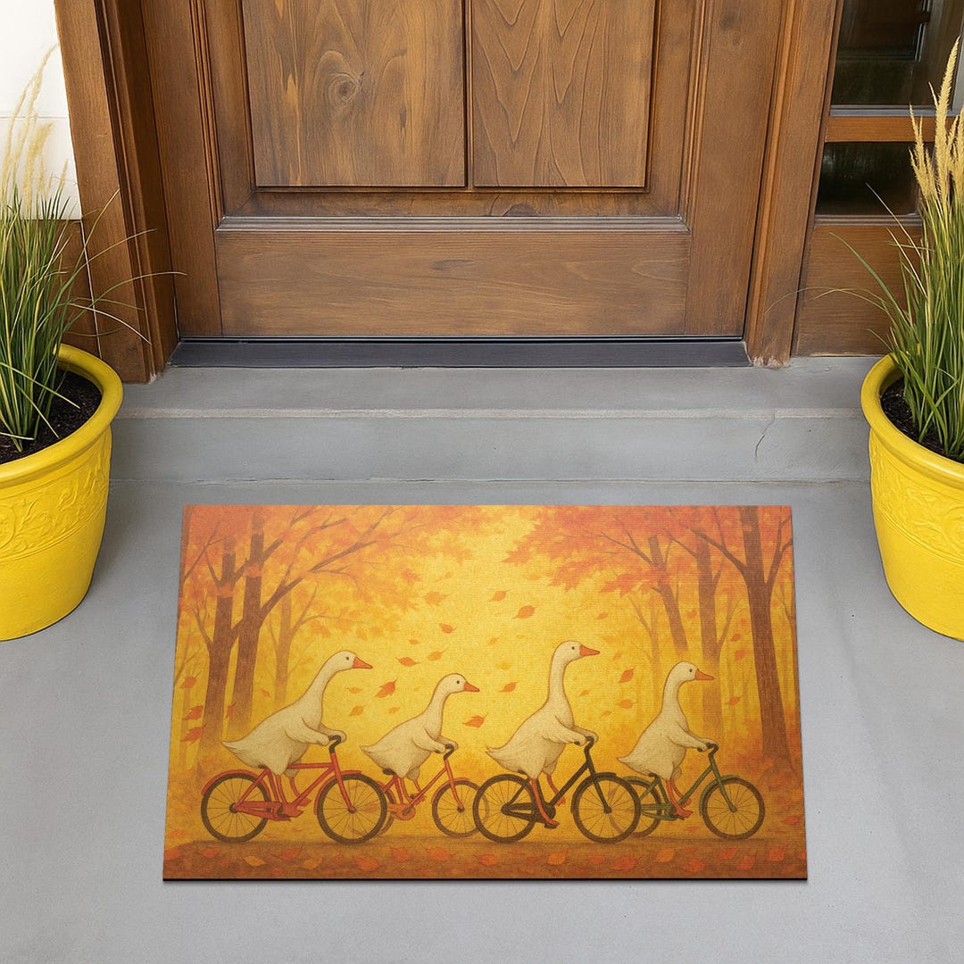 Autumn Goose Bike Doormat: Whimsical Fall Porch Decor - Etsy