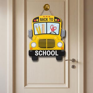 Back to School Bus Sign, Wooden Classroom Door Decor, Teacher Welcome ...