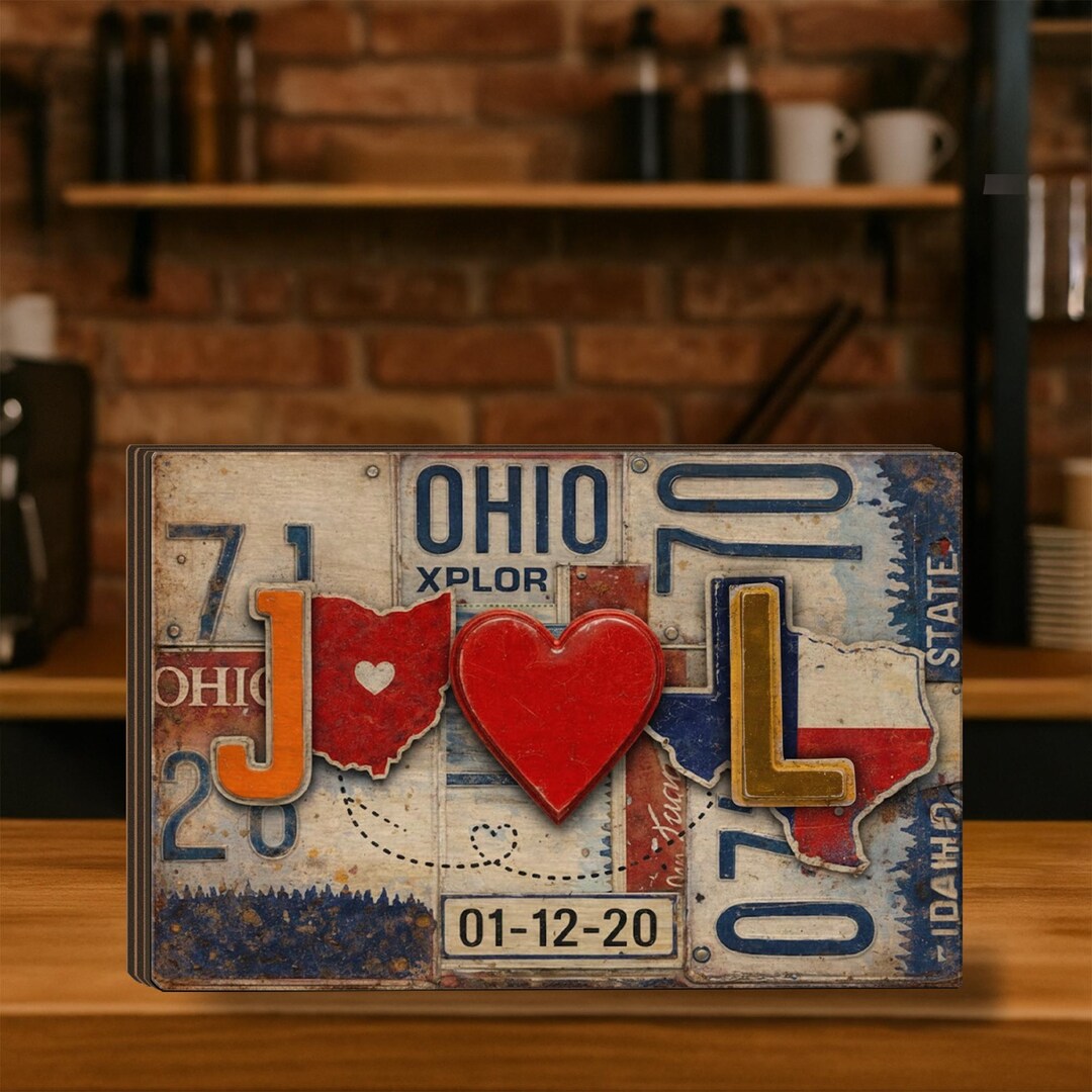 Custom State License Plate Style Wooden Block Long Distance ...