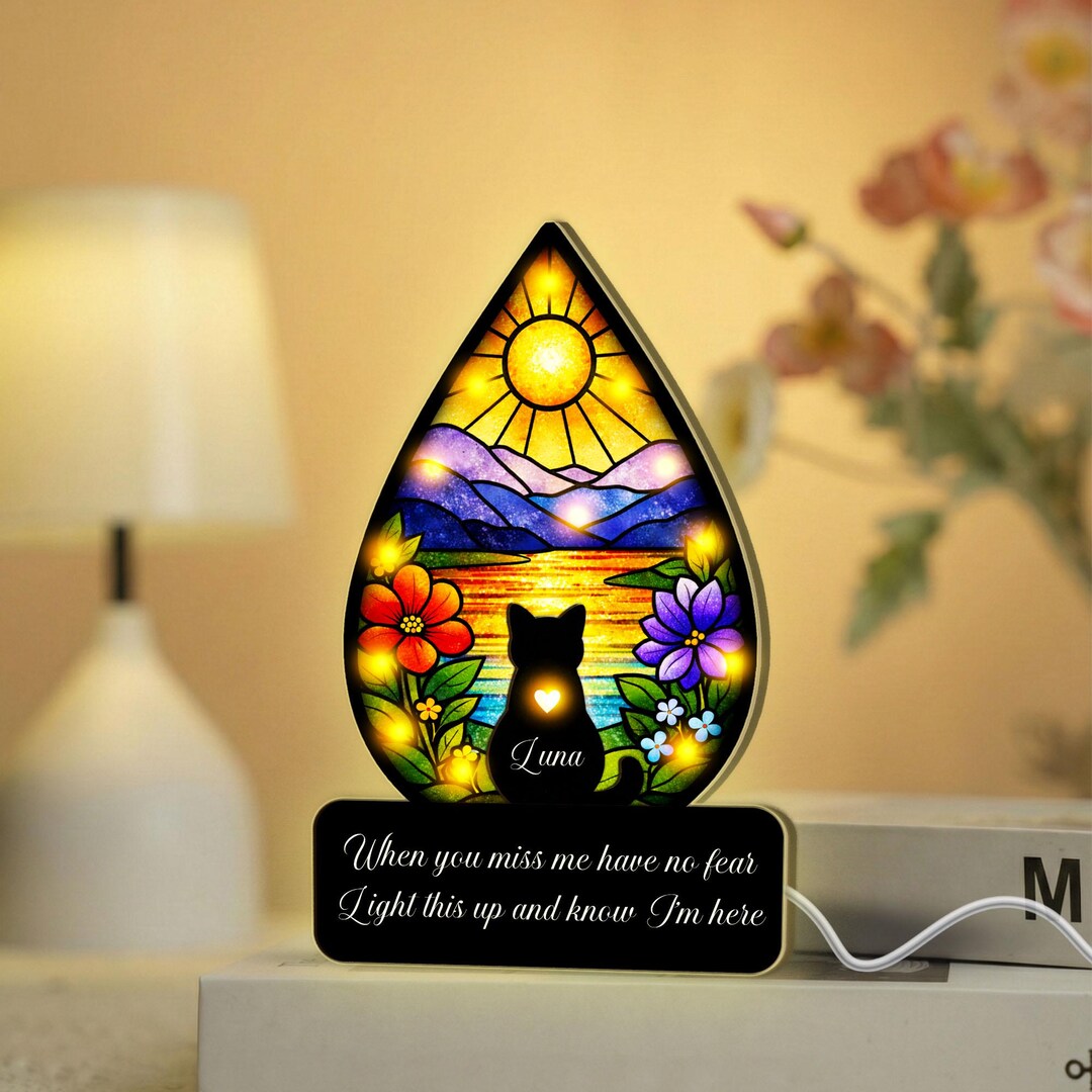 Personalised Cat Memorial Night Light: Acrylic Suncatcher Pet Sympathy ...
