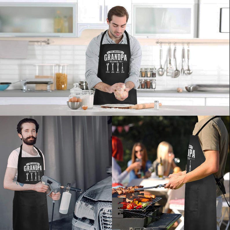 Custom Grandpa Mechanic Apron With Names: Personalized Dad Garage Tool ...