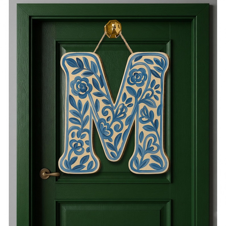 Custom Chinoiserie Monogram Door Hanger: Blue Floral Initial Sign - Etsy