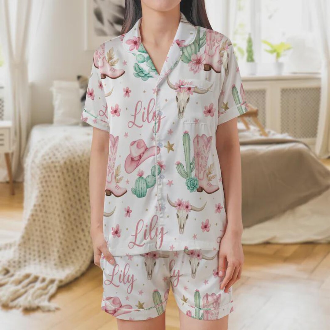 Western Satin Pajama Set - Personalized Cowgirl Sleepwear - Etsy