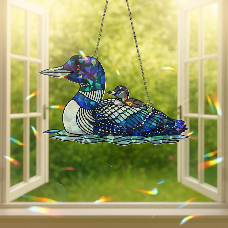Loon Bird Mom and Baby Suncatcher: Hologram Acrylic Window Hanging - Etsy