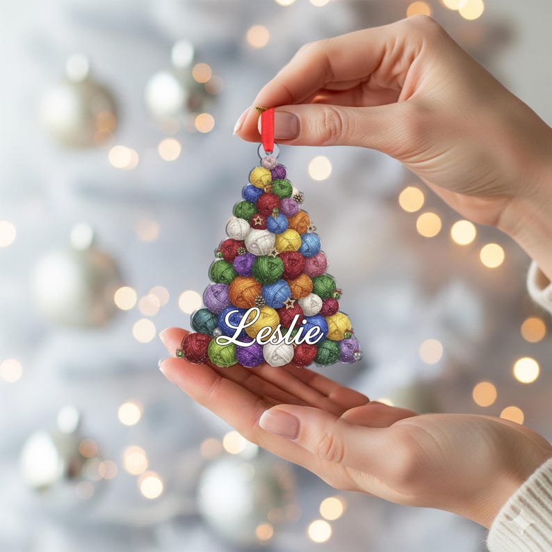 Personalized Yarn Ball Ornament: 2D Flat Christmas Tree Design, Custom ...
