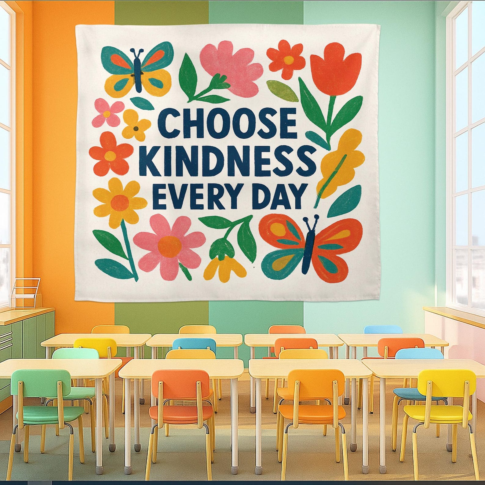 Choose Kindness Tapestry, Floral Classroom Decor, Positivity Banner - Etsy