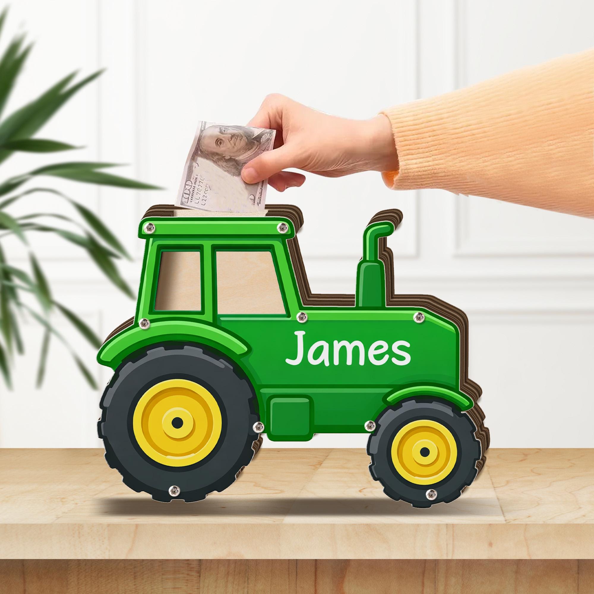 Custom Tractor Piggy Bank Personalized Name Coin Bank Wooden Farm ...