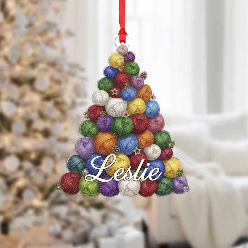 Personalized Yarn Ball Ornament: 2D Flat Christmas Tree Design, Custom ...