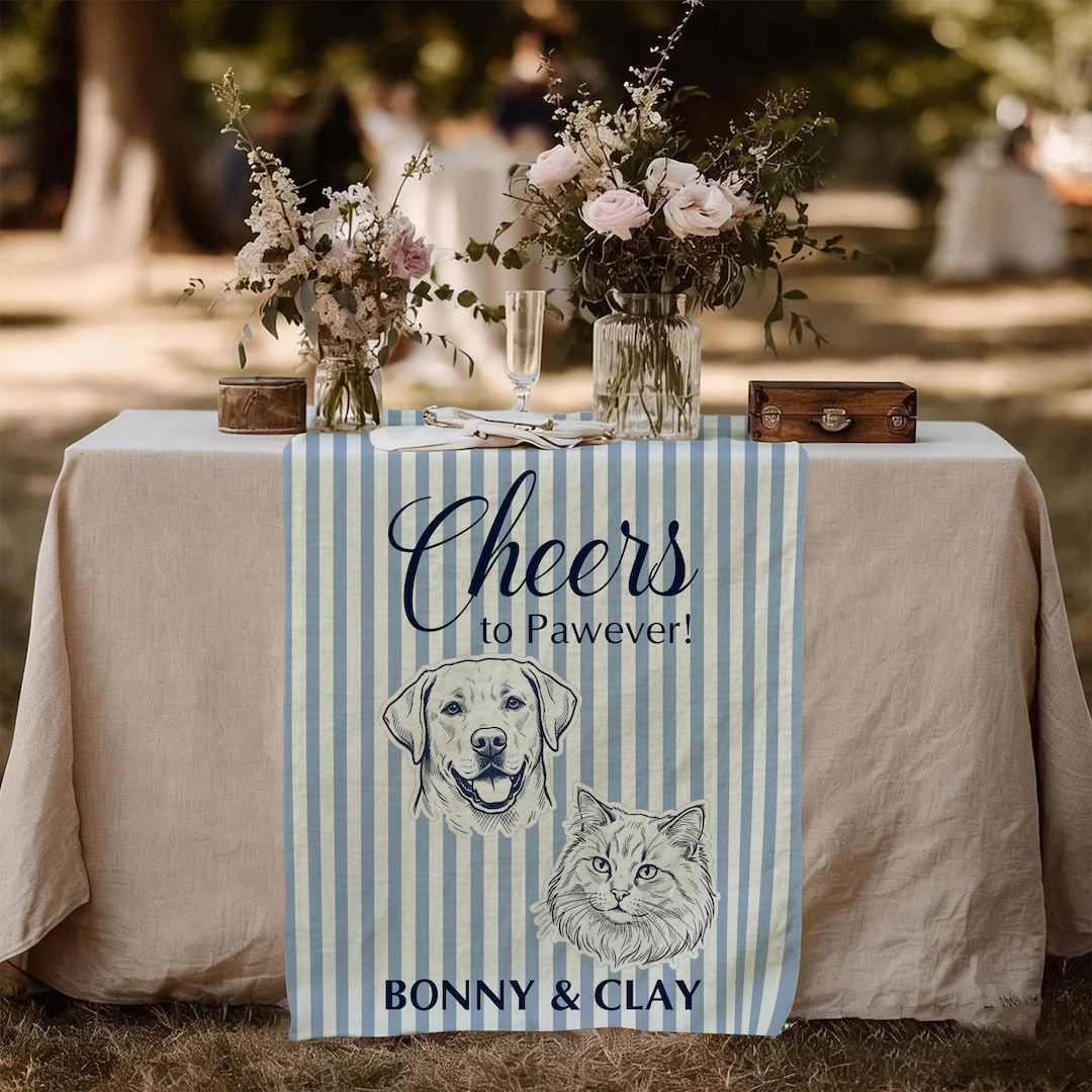 Custom Pet Party Linen Table Sign Stripe Fabric Banner Personalized Dog ...