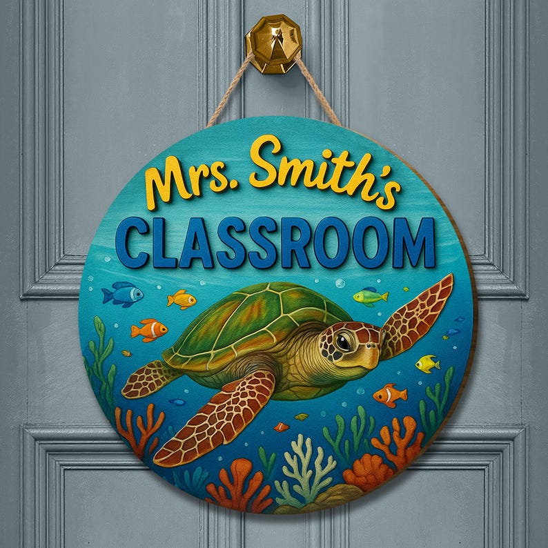 Custom Sea Turtle Classroom Sign: Personalized Wooden Door Hanger - Etsy