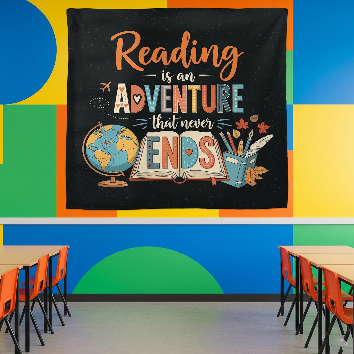 Reading Classroom Tapestry: Adventure Wall Decor, Teacher Library ...