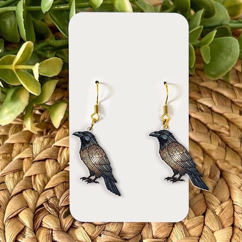 Gothic Raven Earrings: Black Bird Statement Jewelry - Etsy