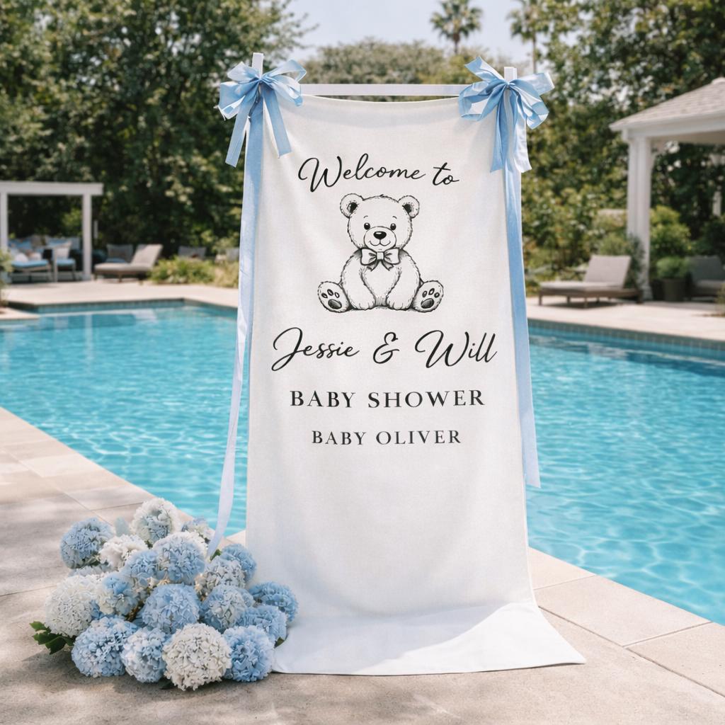 Custom Baby Shower Bear Banner: Personalized Welcome Banner Cotton ...