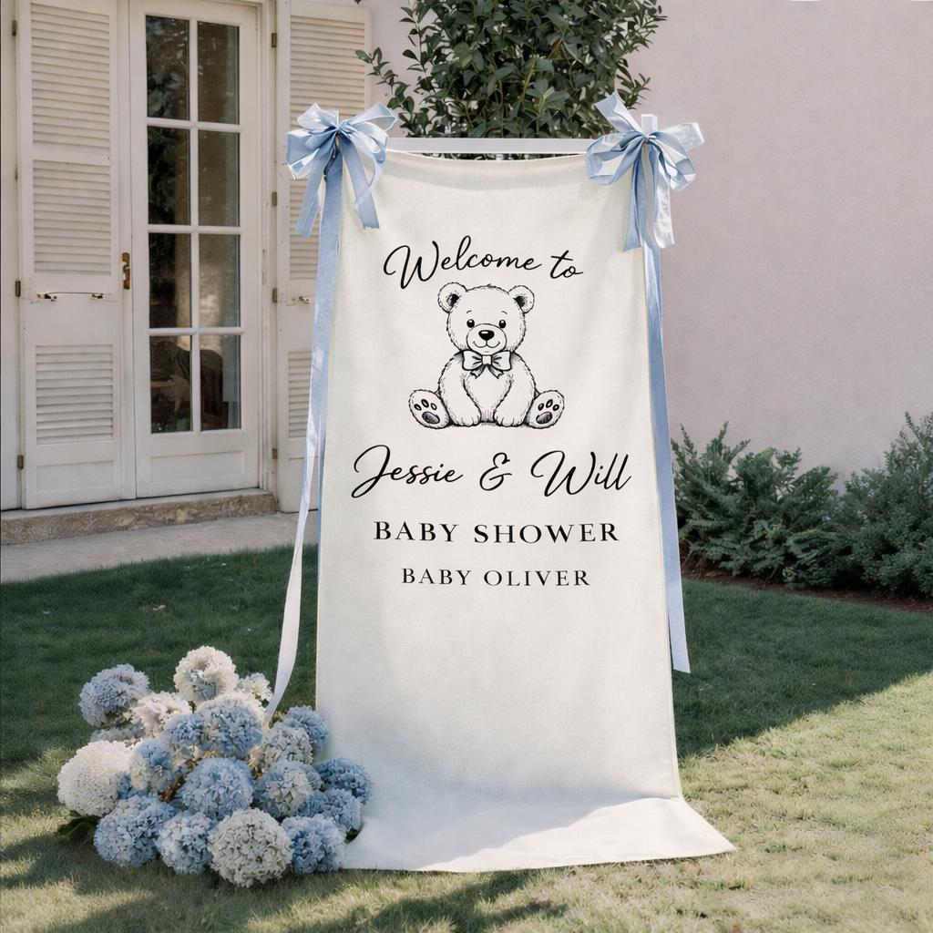 Custom Baby Shower Bear Banner: Personalized Welcome Banner Cotton ...