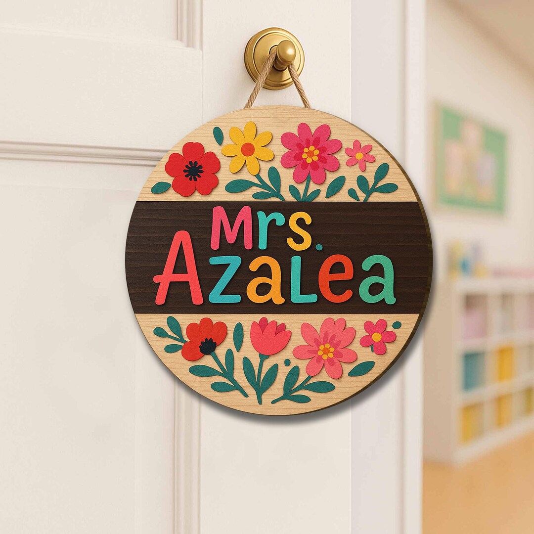 Custom Floral Teacher Door Sign: Round Wooden Classroom Decor - Etsy