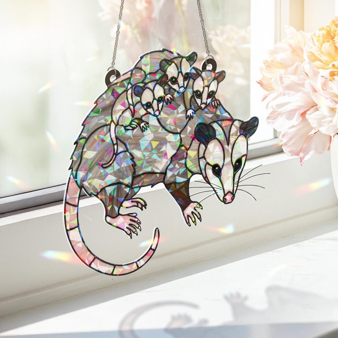 Opossum Mom Suncatcher: Hologram Acrylic Window Decor - Etsy