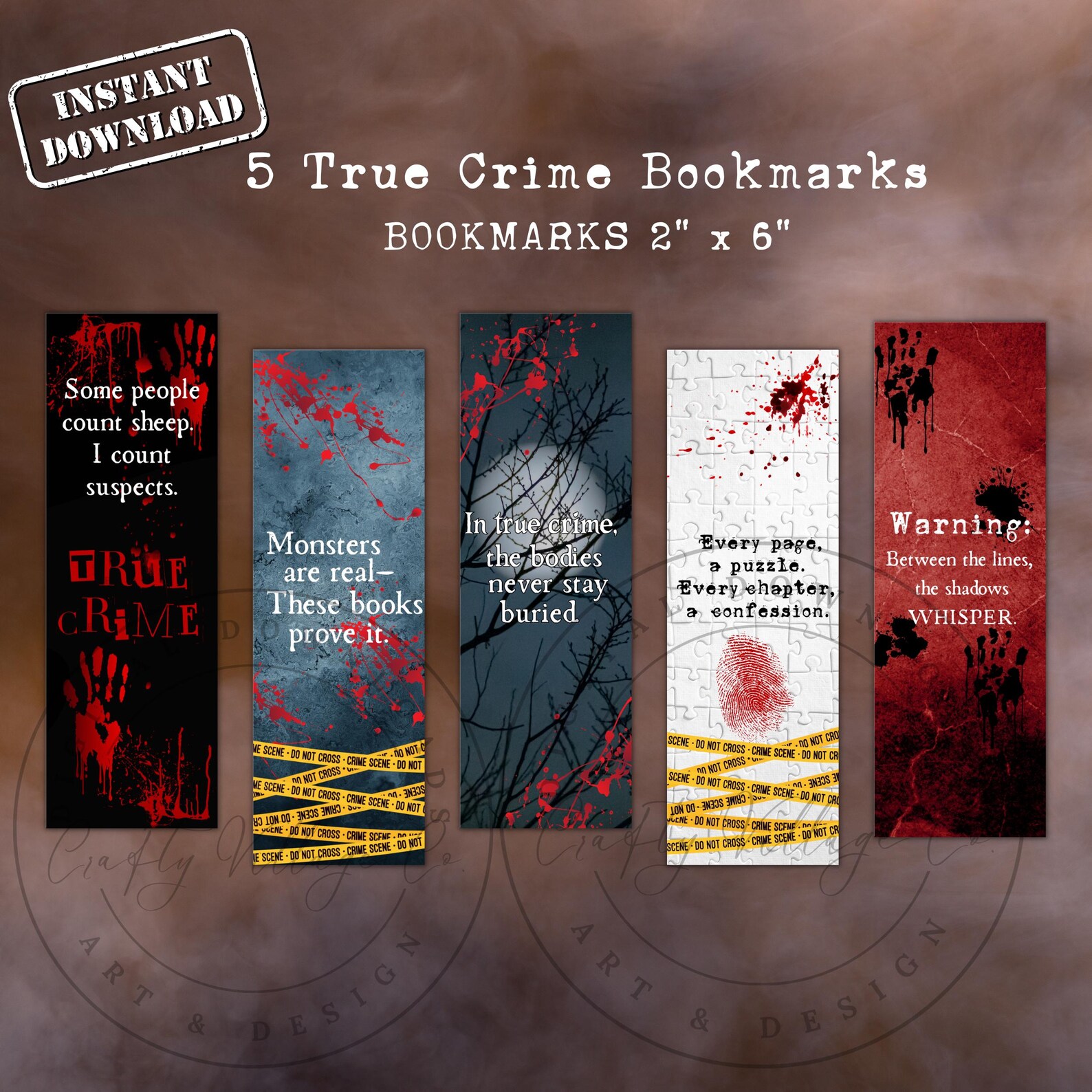 5 True Crime, Murder Mystery, Thriller, Bookmark, Digital Bundle, PNG ...