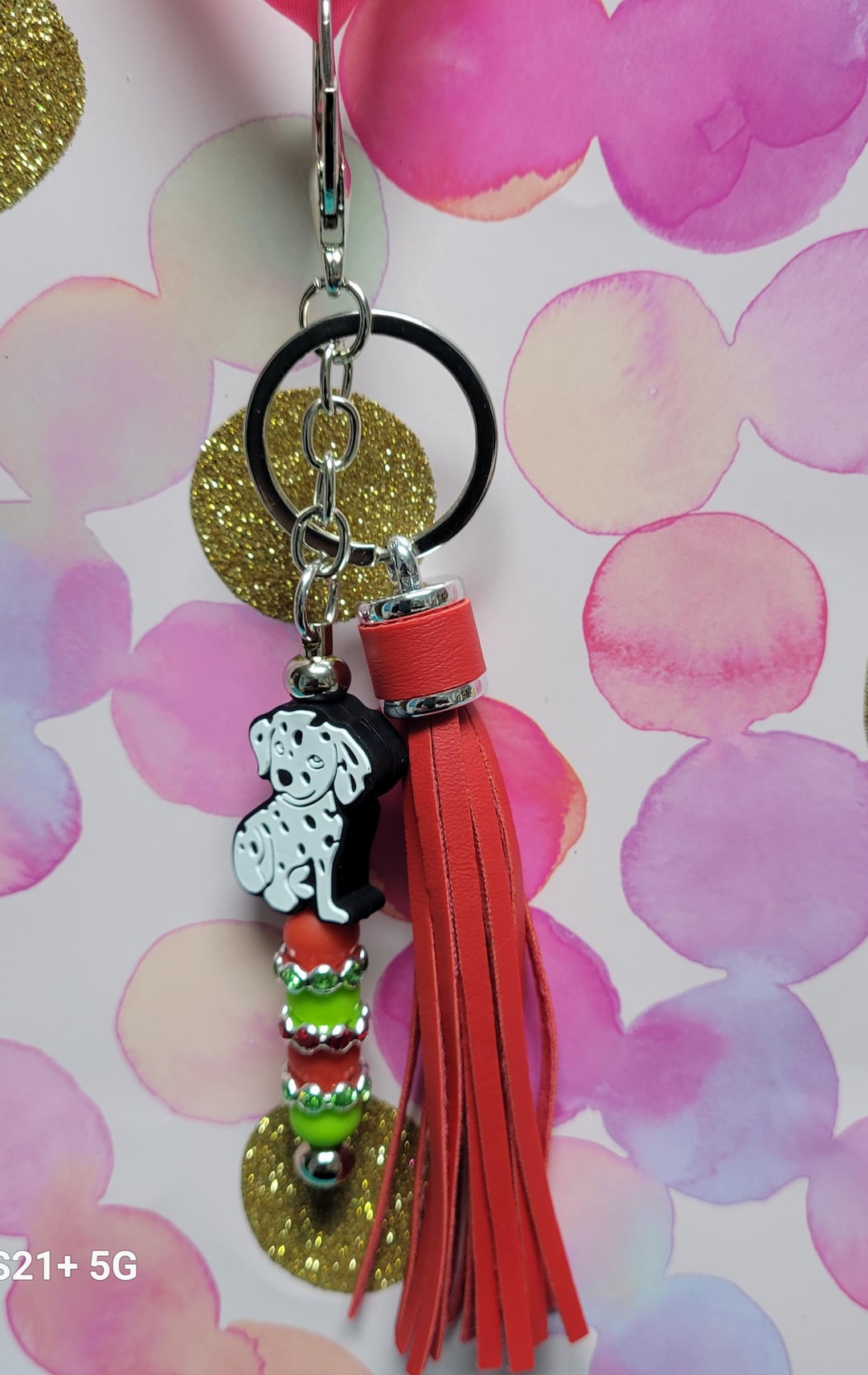 Dalmatian Dog Key Ring. Dog Focal Bead Key Ring With Red Tassle ...
